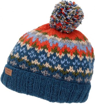 Guru Shop Bommelmütze aus Nepal, Mütze aus Schurwolle, Wintermütze - Petrol/orange, Herren/Damen, Synthetisch