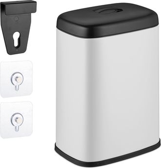 Relaxdays Mülleimer Wandmontage, 5 Liter, Einhängen oder Kleben, Inneneimer, Küchenabfalleimer, Badmülleimer, weiß