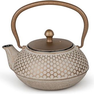 Bredemeijer kleine Asia Gusseisen Teekanne 0,7 Liter - gusseiserne Kanne in warmen Beige-Gold-Ton mit Edelstahl-Teefilter - f&uuml;r alle Teesorten geeignet