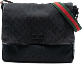 Gucci Hobo Bags - GG Canvas Web Flap Messenger Bag - Gr. unisize - in Schwarz - f&uuml;r Damen