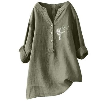 Generic Chemise Femmes Coton Et Lin Grande Taille Casual Chemises &Eacute;t&eacute; &Agrave; Manches Longues Col V Baggy Hauts L&eacute;ger Confortable Tunic Mode Coton Et Lin Chic Et El