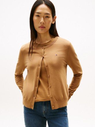 Tommy Hilfiger Cardigan CO JERSEY STITCH CARDIGAN Baumwollmischung, regular fit, Rundhals, goldfarbene Kn&ouml;pfe