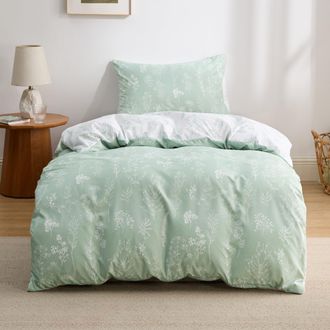 Bedsure Bettw&auml;sche 135x200 2teilig Bettbezug - Bettw&auml;sche-Sets 135 x 200 cm mit 2 Kissenbez&uuml;ge 50x75 cm, &Ouml;KO-TEX Wendebettw&auml;sche Bedding Salbeigr&uuml;n Blumen f&uuml;r