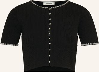 Sandro Sandro Cropped-Strickjacke Mit Perlenbesatz schwarz