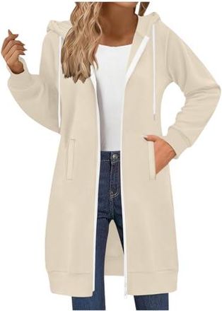 Generic Tunique tendance à manches longues pour femme, vestes surdimensionnées en polaire décontractées, confortables avec poches à fermeture éclair, beige, X