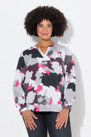 Angel Of Style Satinbluse Bluse Camouflage-Druck Tunika-Ausschnitt