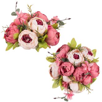 Nuptio K&uuml;nstliche Blume Ball f&uuml;r Tafelaufs&auml;tze: 2 St&uuml;ck 24cm Dunkel Rosa Pfingstrose Gef&auml;lschte Blumen Brautarrangement Seide Faux Bouquet f&uuml;r Hochzeit Tafel