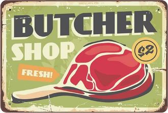 Hdadwy Metall-Blechschild, Metzger-Shop, Vintage-Blechschild, Wanddekoration, Landhaus-Küche, Zuhause, Garage, Dekoration, 20,3 x 30,5 cm