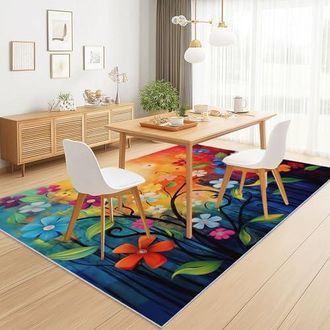 Generic Tapis Imprim&eacute; Dessin au Trait vignes Florales entrelac&eacute;es pour Salon Chambre D&eacute;coration de la Maison - Multicolore Flanelle Antid&eacute;rapante Tapis Salon 