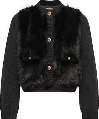 Moncler Moncler Cardigan Matelass&eacute; En M&eacute;lange Dalpaga Et Laine, Femme, Noir, Taille: Xl