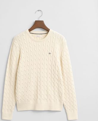 GANT Teenager Shield Zopfstrick Rundhalspullover aus Baumwolle (158/164) CREAM