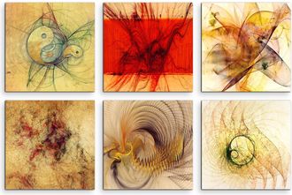 Paul Sinus Art 6 Stk. Wandbilder je 30x30cm auf Leinwand und Holzrahmen - Abstrakte Kunst Pastellfarben Muster Expressiv