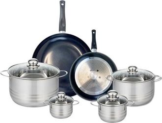Fackelmann ELO 9736850 Batterie de cuisine 6 pi&egrave;ces, Ensemble de 2 Po&ecirc;les de cuisson 24 et 32 cm et 4 faitouts 12, 14, 20 et 24 cm Elo Prima Brillant, inox, indu