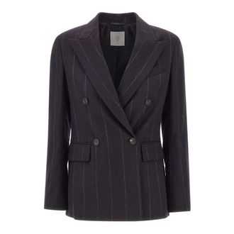 Eleventy Femme, Vestes, Bleu, Taille: 42 FR Blazer crois&eacute; &agrave; rayures tennis