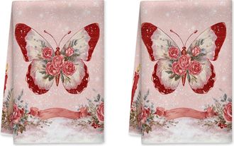 Generic Schmetterlingsk&uuml;chent&uuml;cher, Vintage, romantische Rosen, Blumenfr&uuml;hling, Pfirsich, saugf&auml;hige Lappen f&uuml;r die Reinigung von Haus, Urlaub, Dekoration, 40