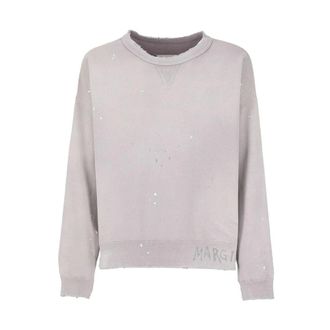 Maison Margiela Homme, Sweatshirts et sweats &agrave; capuche, Violet, Taille: XL SweaT-shirt &agrave; col rond avec d&eacute;tails us&eacute;s pour homme