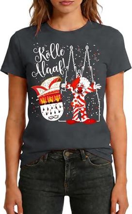 Generico T-shirt &agrave; manches courtes pour femme de Cologne de la cath&eacute;drale de Cologne Rouge et blanc avec col rond | Enterrement de vie de gar&ccedil;on, gris fonc&eacute;, X