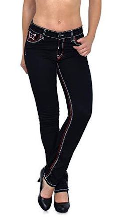 ESRA Jean Femme Droit à Couture épaisse Jeans Stretch Taille Haute Grandes Tailles J755