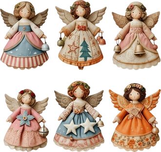 Generic Engel-Dekorationen - 6 Teile Nat&uuml;rliche H&auml;ngebetten, Einstellbare Schnur Anh&auml;nger | Charming Klein F&uuml;r Familie Freunde Kinder Wandkranz Kranz Urlaub I