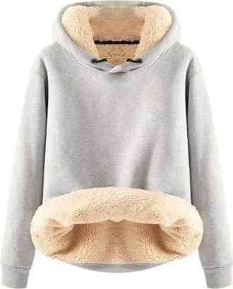 Generic Veste polaire pour femme - Pull à capuche à manches longues pour femme - Pull dhiver long - Pull à capuche - Pull à col rond, gris, XXL