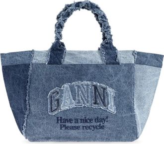 Ganni Femme, Sacs, Bleu, Taille: ONE Size Sac Shopper Logo