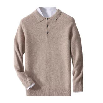 Generic Pull à manches longues en laine solide pour homme - Style décontracté - Pour le printemps, Lighttan, XL