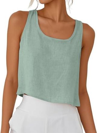 Generic Debardeur Femme Chic et &eacute;l&eacute;gant Chemisier sans Manche D&eacute;bardeur Top en Coton et Lin Ete Haut Chic et Elegant Fluide Ample Caraco Vetement Femme Tee Sh