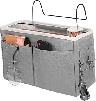 Artibetter Hängende Aufbewahrungstasche für Bettgestell Baumwolle leinen Material mit Metallrahmen Flexibler Bedside Organizer Platzsparende Bettablage zum Einhä