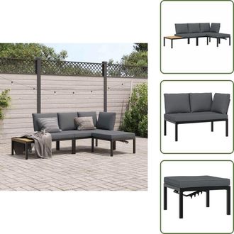 vidaXL 3-tlg. Garten-Sofagarnitur mit Kissen Schwarz Aluminium - Gartensortiment - Gartenm&ouml;belset - Outdoor M&ouml;bel - Balkonm&ouml;bel - Lounge Set - The Living