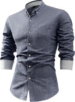 Generic Chemise en lin pour homme - Chemise d&eacute;t&eacute; d&eacute;contract&eacute;e en coton et lin - Chemise de loisirs - Chemise de plage l&eacute;g&egrave;re &eacute;l&eacute;gante - Chemise de vacances - 