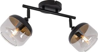 QAZQA Design Design-Spot I Spotlight I Deckenspot I Deckenstrahler I Strahler I Lampe I Leuchte schwarz mit Gold I Messing und Rauchglas 2-flammig-flammig -