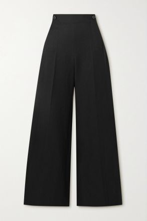 Chlo&eacute; Pantalon &Eacute;vas&eacute; En Laine Et Lin M&eacute;lang&eacute;s - Noir