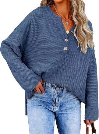 Generic Pull Oversize &agrave; Manches Chauve-Souris pour Femme, Ample, col en V, Tendance 2025