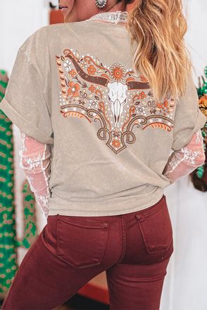 Azura Exchange Longhorn-Sch&auml;del Blumen T-Shirt