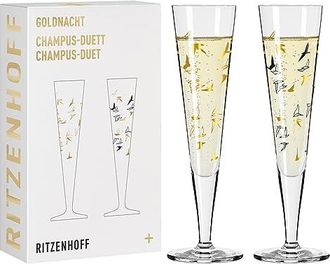 Ritzenhoff 6261001 Champagnerglas 200 ml - Serie Goldnacht Duett - 2 Stück mit Echt-Gold - Made in Germany