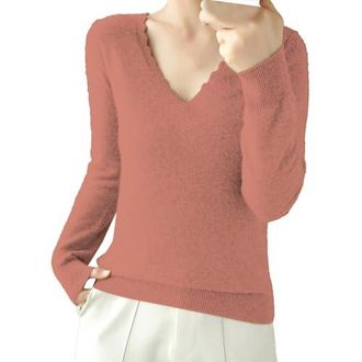 Generic Pull en tricot pour femme avec col en V - Couleur unie - Classique - Confortable - D&eacute;contract&eacute; - Manches longues - Coupe ajust&eacute;e - L&eacute;ger - Tendance - 