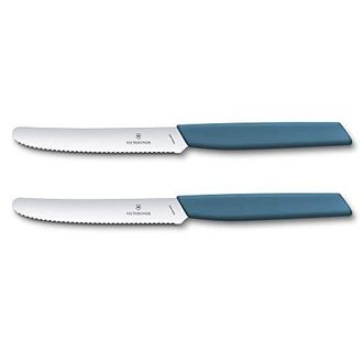 Victorinox by Swiss Army Swiss Modern Set de couteaux &agrave; pain, 2 pi&egrave;ces, lame extra-tranchante, tranchant ondul&eacute;, 11 cm, manche plastique, acier inoxydable, bleu