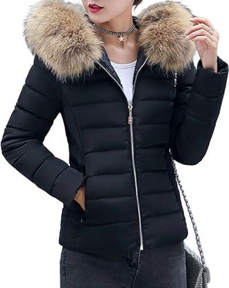 Generic Manteau dhiver chaud et l&eacute;ger avec capuche en fausse fourrure isol&eacute;e pour femme, noir/jaune, XXL