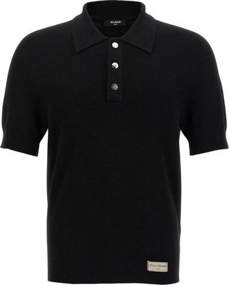 Balmain Polo en maille de laine M&eacute;rinos - Homme - Tops - Noir - Taille: XL
