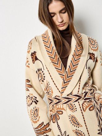 Apricot Cardigan Gemusterter Cardigan (2-tlg., mit Stoffg&uuml;rtel) mit Schalkragen