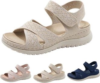 Generic Sandales avec soutien de la vo&ucirc;te plantaire pour femme, sandales de marche confortables pour femme, chaussures plates &eacute;l&eacute;gantes avec fermeture, C beig