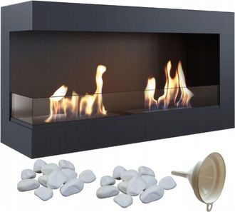 Kratki Wandkamin Bioethanol DELTA 900 T&Uuml;V links Deko Steine Set