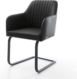 DELIFE Freischwinger Greg-Flex Echt-Leder Schwarz Freischwinger flach Schwarz Taschenfederkern, Esszimmerstühle