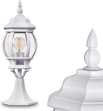 HOFSTEIN Außenleuchte Lentua, Sockelleuchte in antikem Look, Aluguss in Weiß mit Kunststoff-Scheiben, Wegeleuchte 50 cm, Retro/Vintage Gartenlampe, E27-Fassung