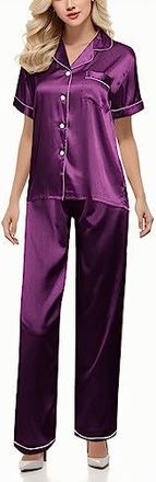 Generic Ensemble haut et ensemble de vêtements de nuit en satin pour femme - Sous-vêtements courts - Chemise de nuit pour femme - Robe pantalon en soie - Pyja