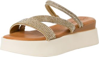Tamaris Damen Plateau Mules Textil Keilabsatz Sommer; LIGHT GOLD/metallic; 37 EU