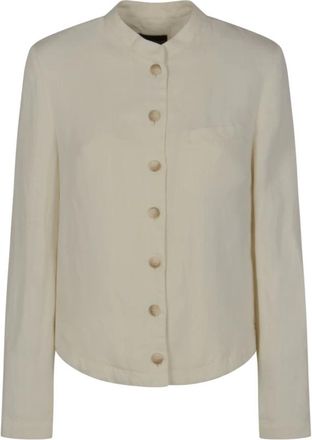 Emporio Armani Femme, Vestes, Beige, Taille: 36 FR Veste en lin et Lyocell teinte en pi&egrave;ce