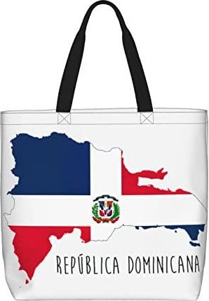 Generic Sac Fourre-Tout Carte Et Drapeau De La R&eacute;publique Dominicaine Sac Cabas Lavables Avec Poign&eacute;es Sacs En Toile &Eacute;paule, Pour Voyage, &Eacute;cole, Femmes, Tous 