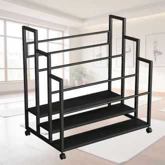 Generic Aufbewahrungsregal for Yogamatten, Organizer for Heim-Fitness-Zubeh&ouml;r mit R&auml;dern Metalllagerregal Gro&szlig;e Kapazit&auml;t Platzsparend for Kurzhanteln(Black -