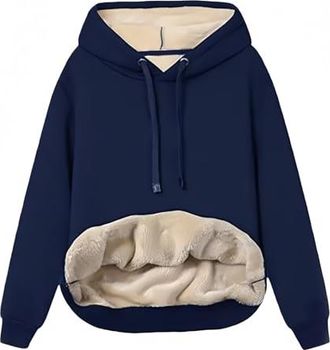 Generic Sweat &agrave; capuche d&eacute;contract&eacute; en polaire chaude doubl&eacute;e Sherpa pour femme, chandail &agrave; capuche &eacute;pais avec poches, bleu marine, XXL